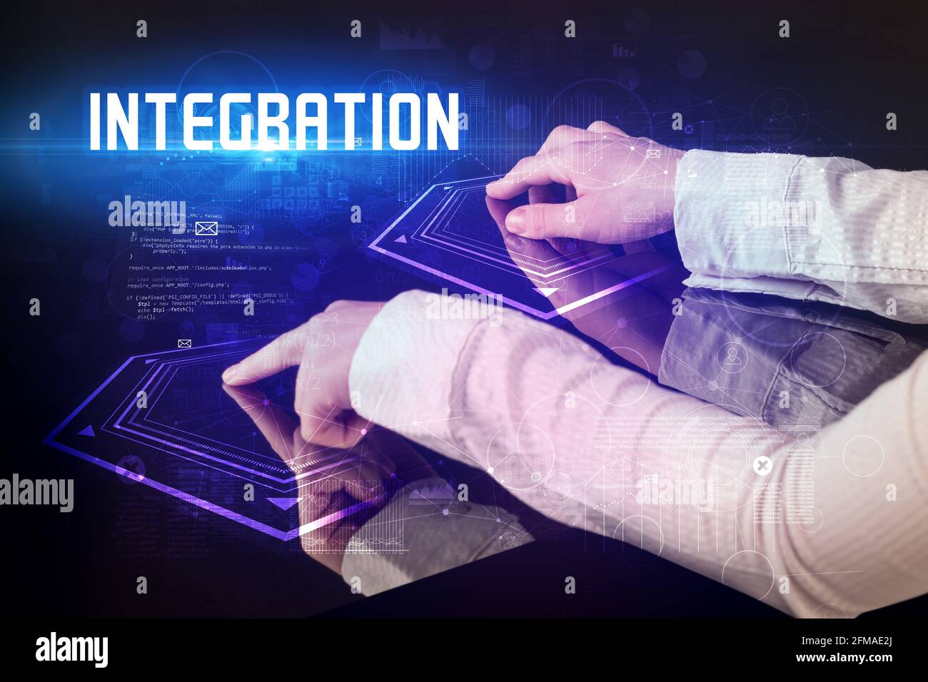 Hand touching digital table concept Stock Photo - Alamy