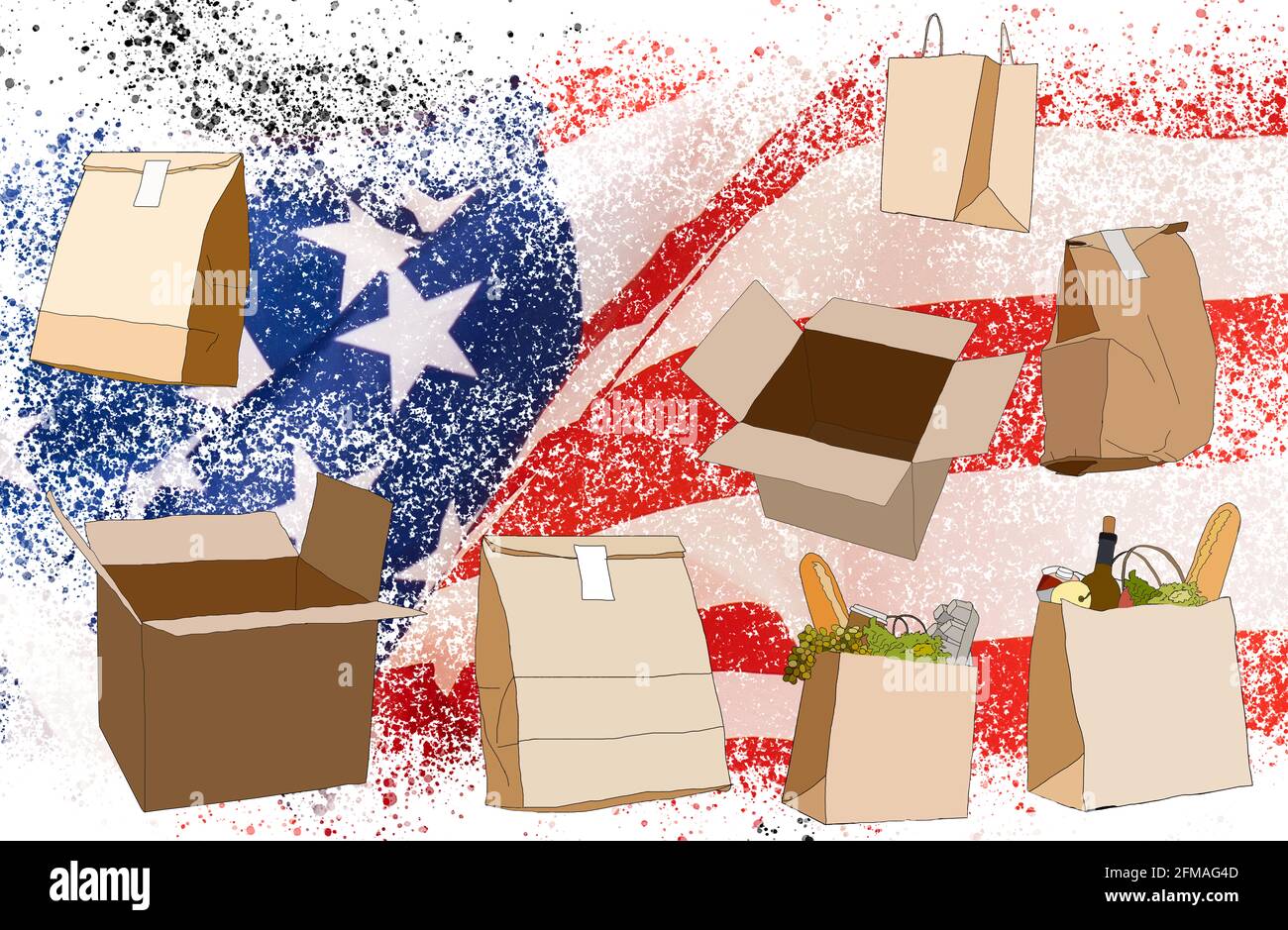 Delivery packaging brown box with america flag, illustration Stock ...
