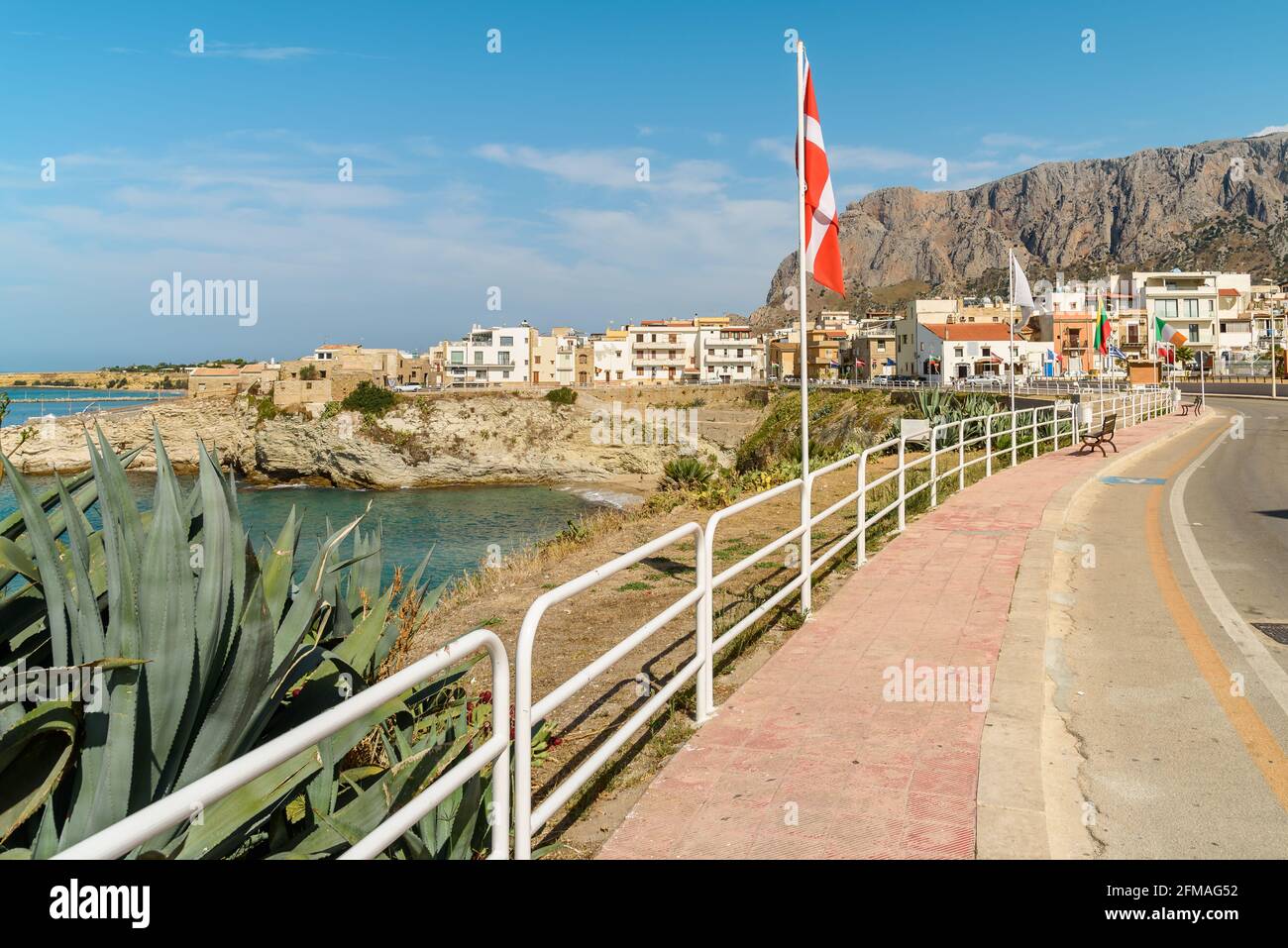 Waterfront promenade of Terrasini at a sunny morning, province of ...