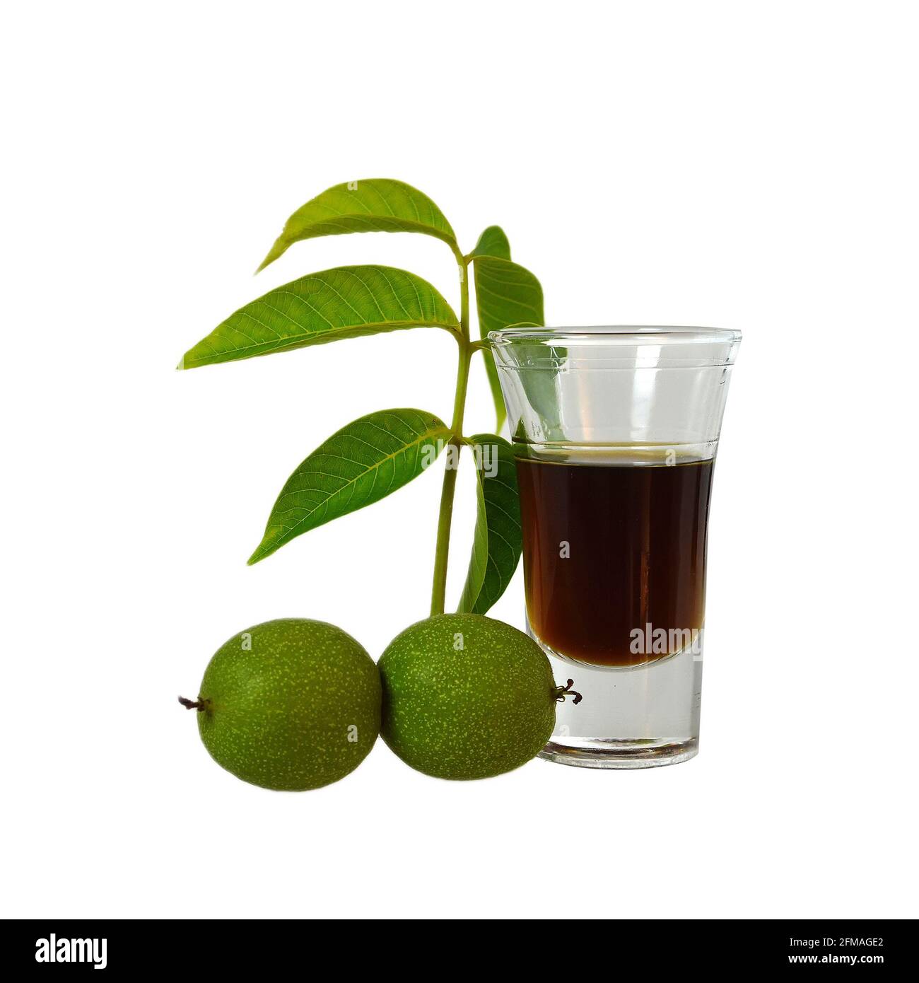 Walnut liqueur isolated on white background Stock Photo - Alamy