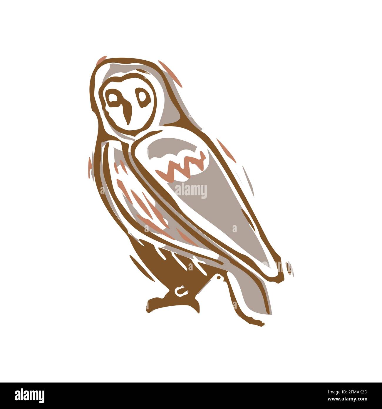 Naive carved owl block print motif icon. Cute rustic folk silhouette ...