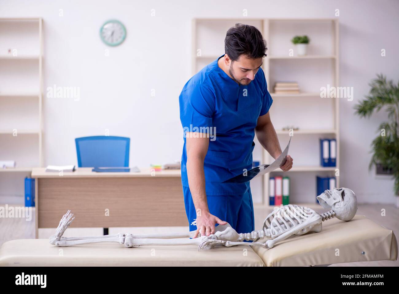 Young doctor radiologist examining skeleton patient Stock Photo - Alamy