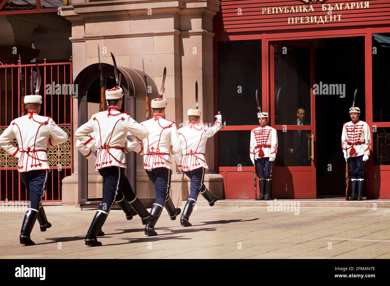 Presidential guards goose step marching in parade. The Changing of the ...