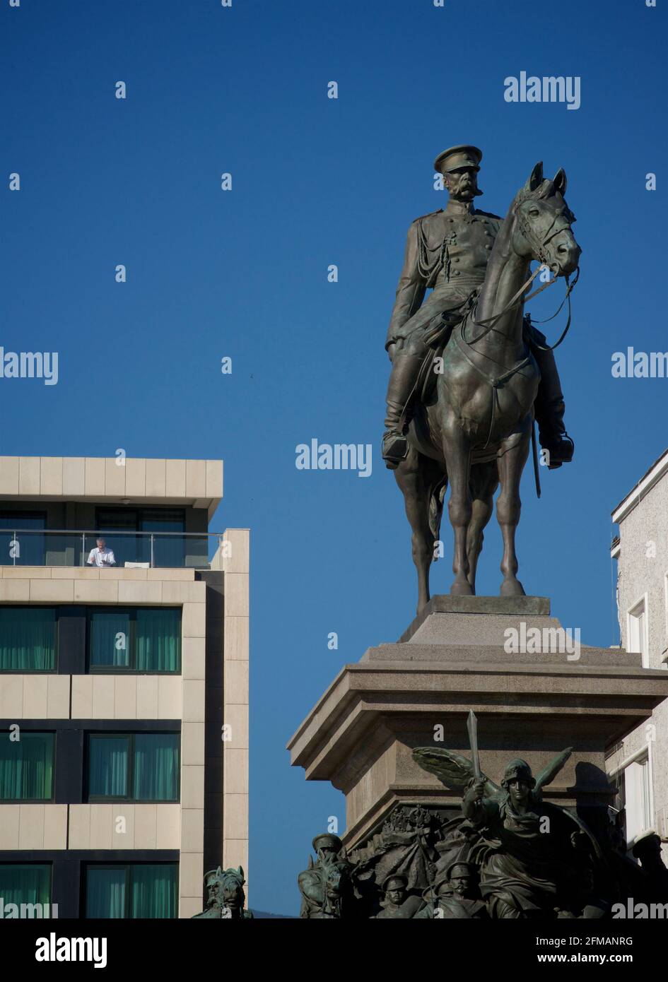 Bronze statue of Tsar Alexander II of Russia on horseback. The monument ...