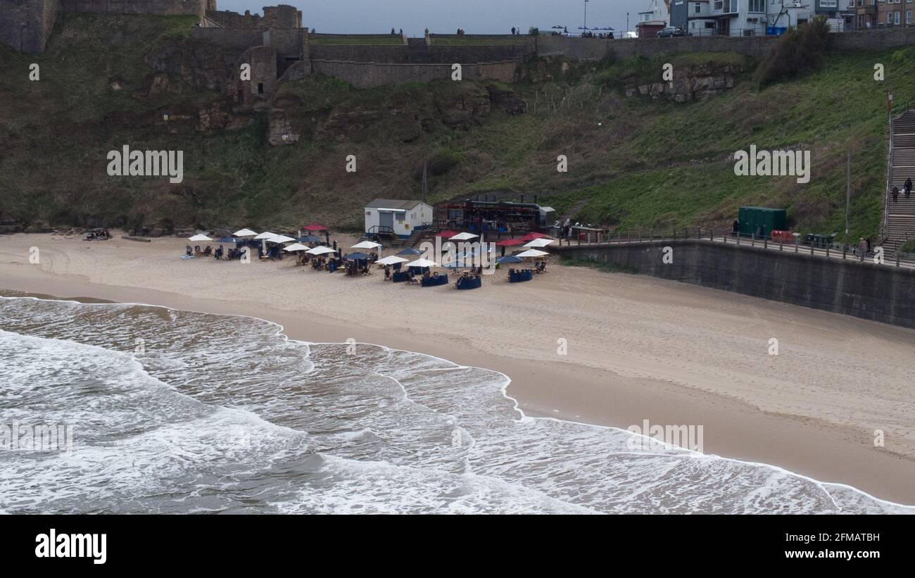 Aerial view of Rileys Fish Shack on King Edwards Bay, Tynemouth. The ...