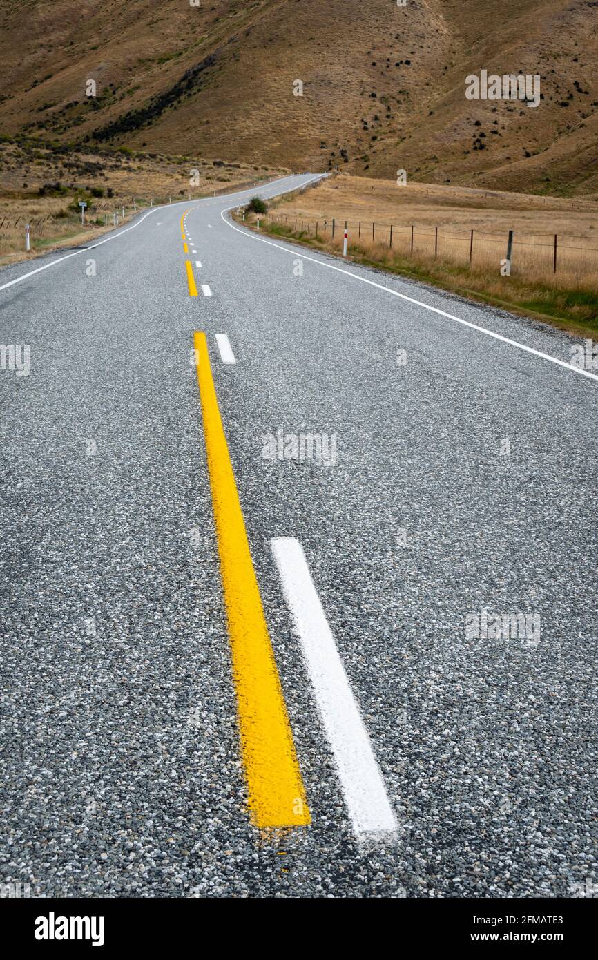 State Highway 8 at Lindis Pass, near Omarama, Canterbury, South Island ...
