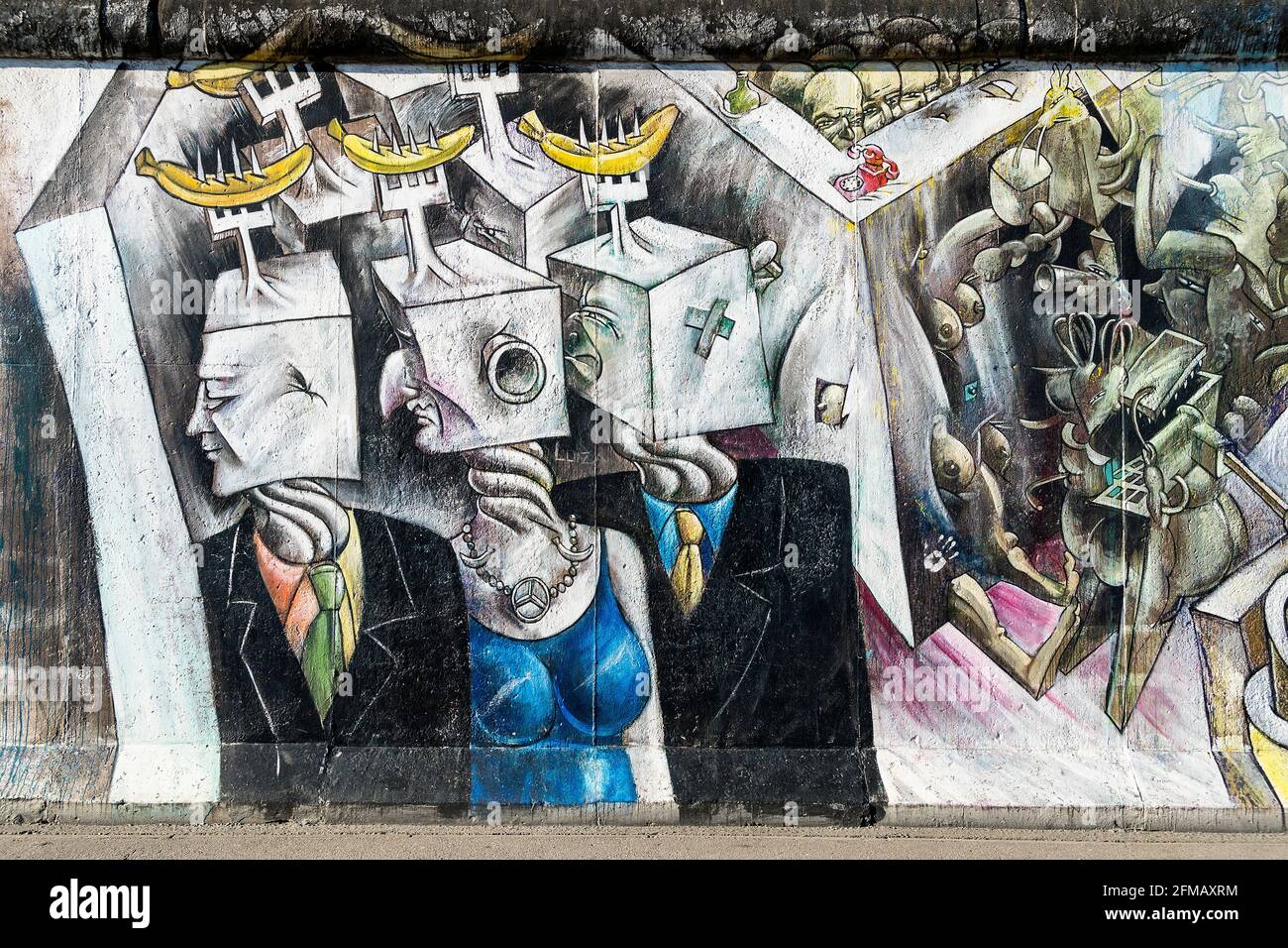 Berlin, East Side Gallery on the former Berlin Wall, figures symbolize ...