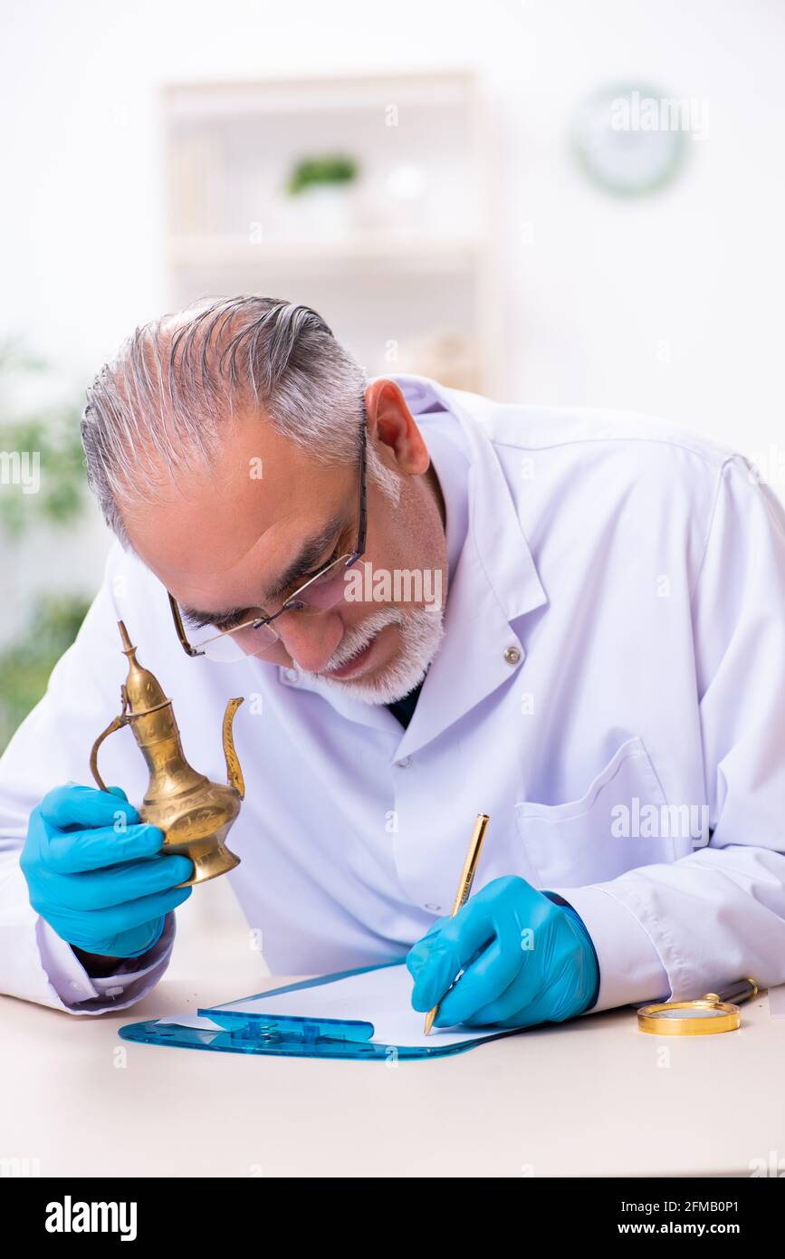 Old male archaeologist working in the lab Stock Photo - Alamy