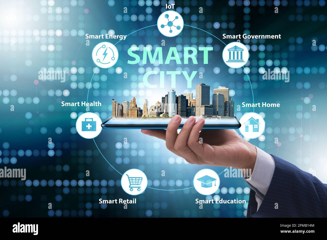 Businessman in the smart city modern concept Stock Photo - Alamy