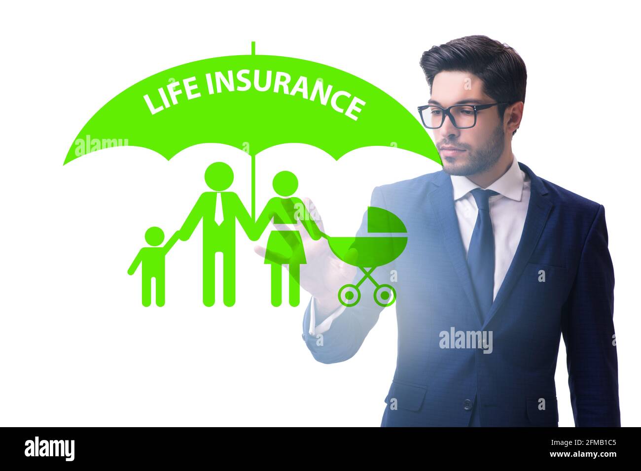 Life insurance concept with the businessman pressing button Stock Photo ...