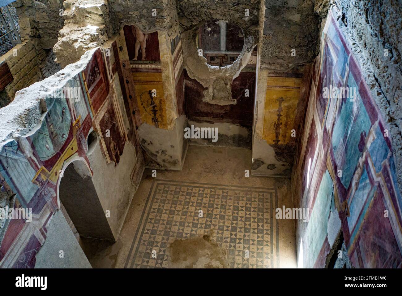 High angle shot of an ancient building interior with paintings Stock ...