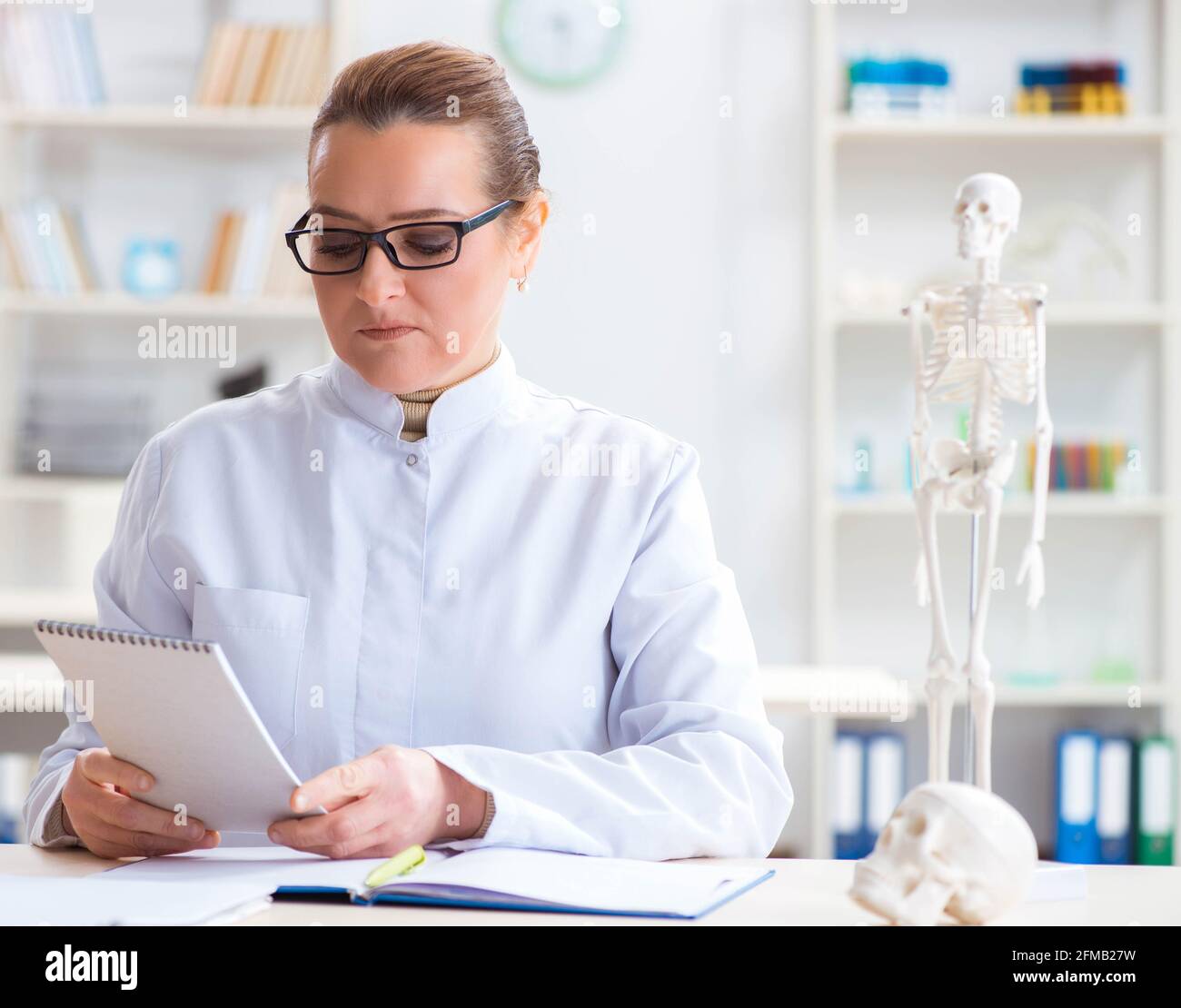The woman doctor studying human skeleton Stock Photo - Alamy