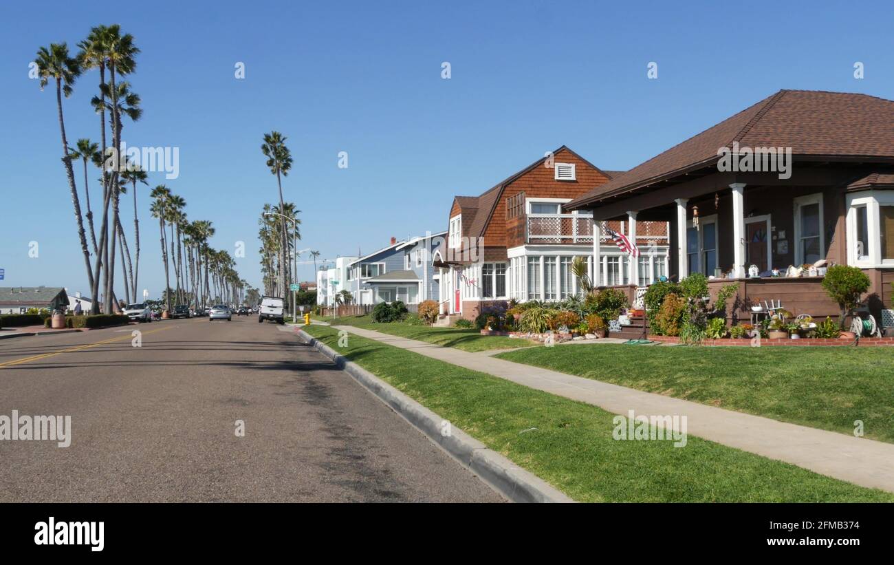 Houses on suburban street in California USA, Oceanside. Generic ...
