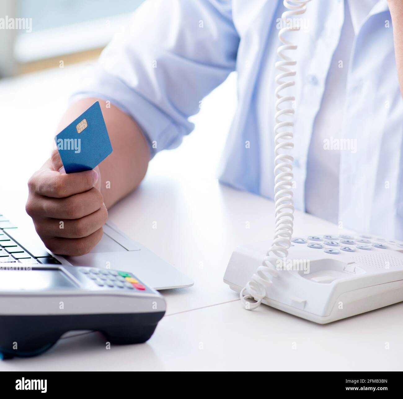 The man processing credit card transaction with pos terminal Stock ...