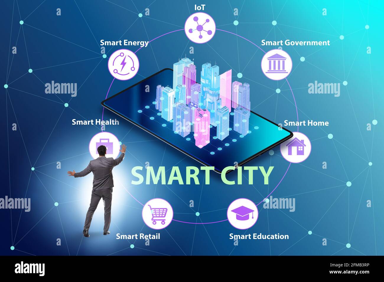 Businessman in the smart city modern concept Stock Photo - Alamy