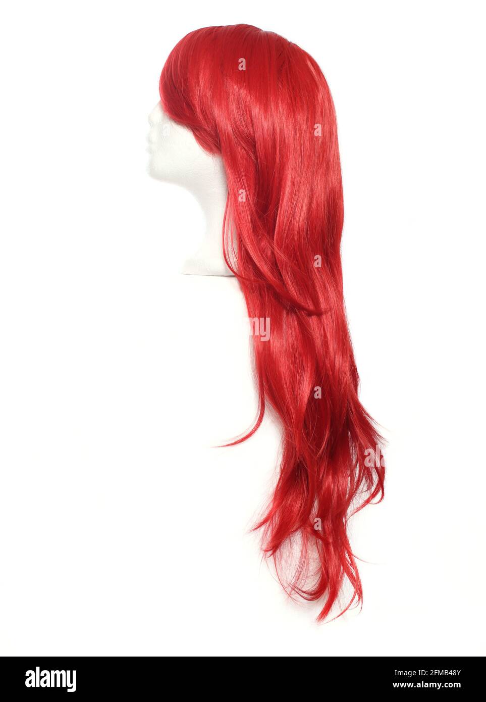 Red Anime Style Wig on mannequin head isolated on white background ...