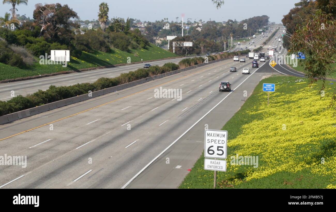 Cars on interstate highway 5, Oceanside California USA. Automobiles on ...