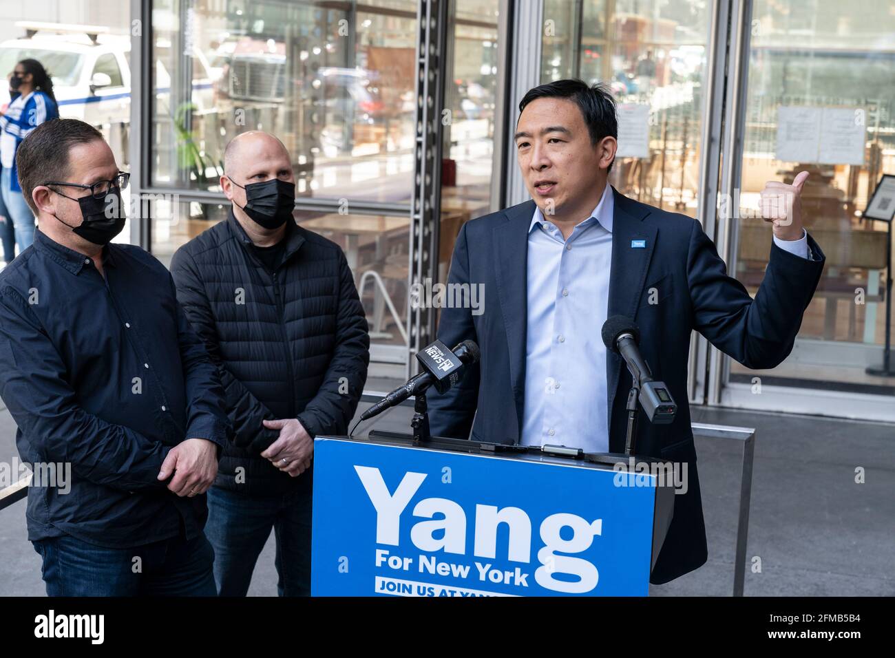 New York, NY - May 7, 2021: Andrew Yang speaks at campaign stop for ...