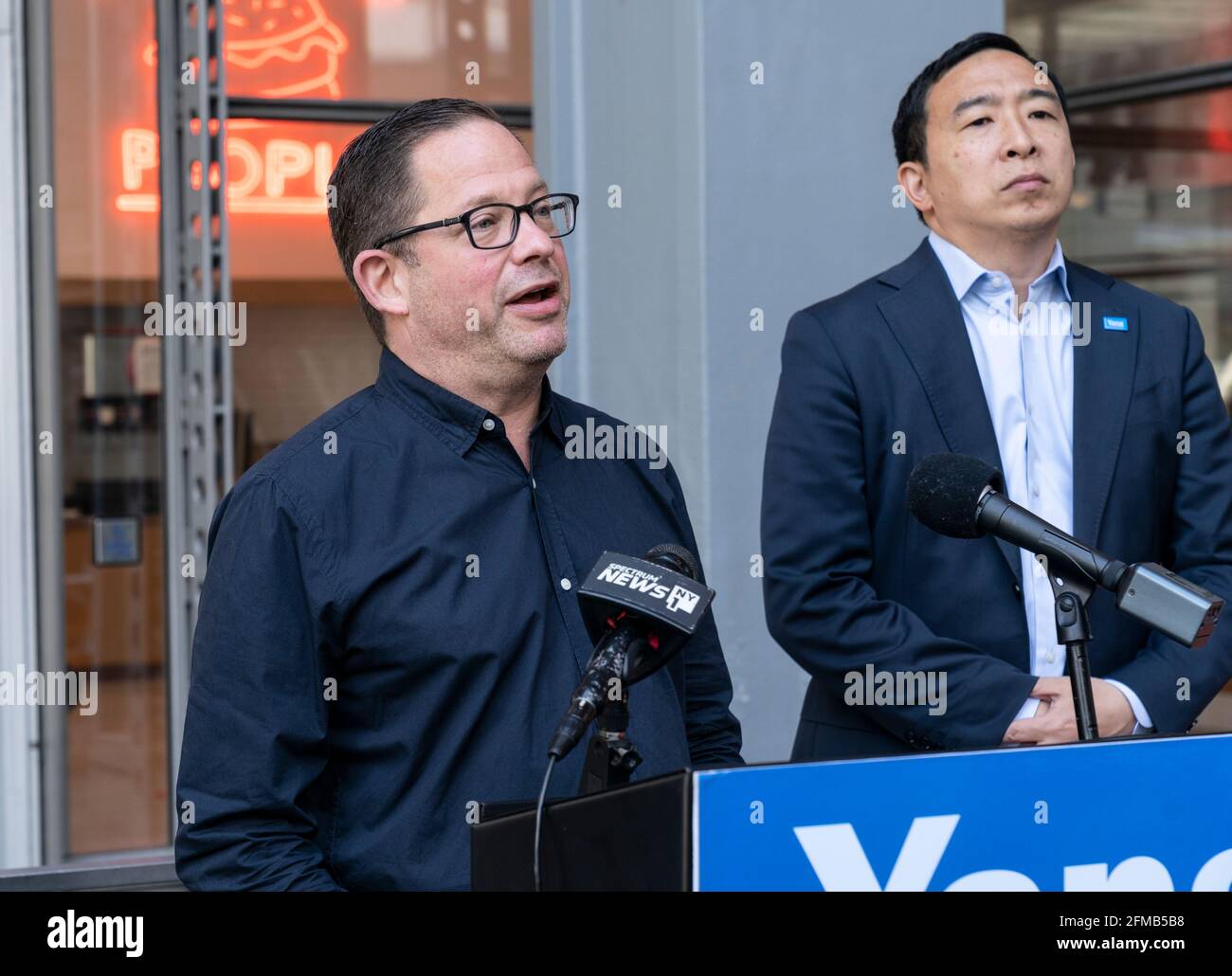New York, NY - May 7, 2021: Andrew Schnipper speaks at Yang campaign ...
