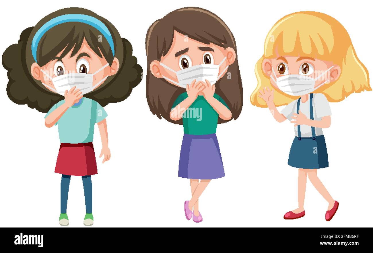 Set of different kids wearing mask cartoon character illustration Stock ...