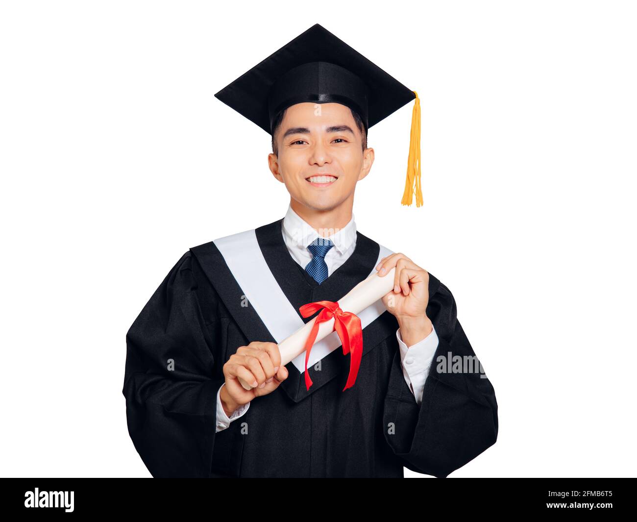 Young Male graduate holding diploma isolated on white background Stock ...