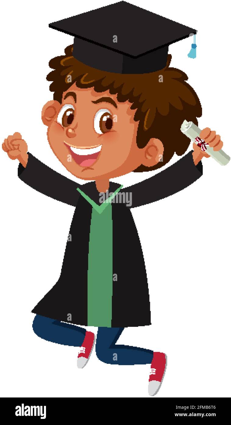 Cartoon character of a boy wearing graduation costume illustration ...