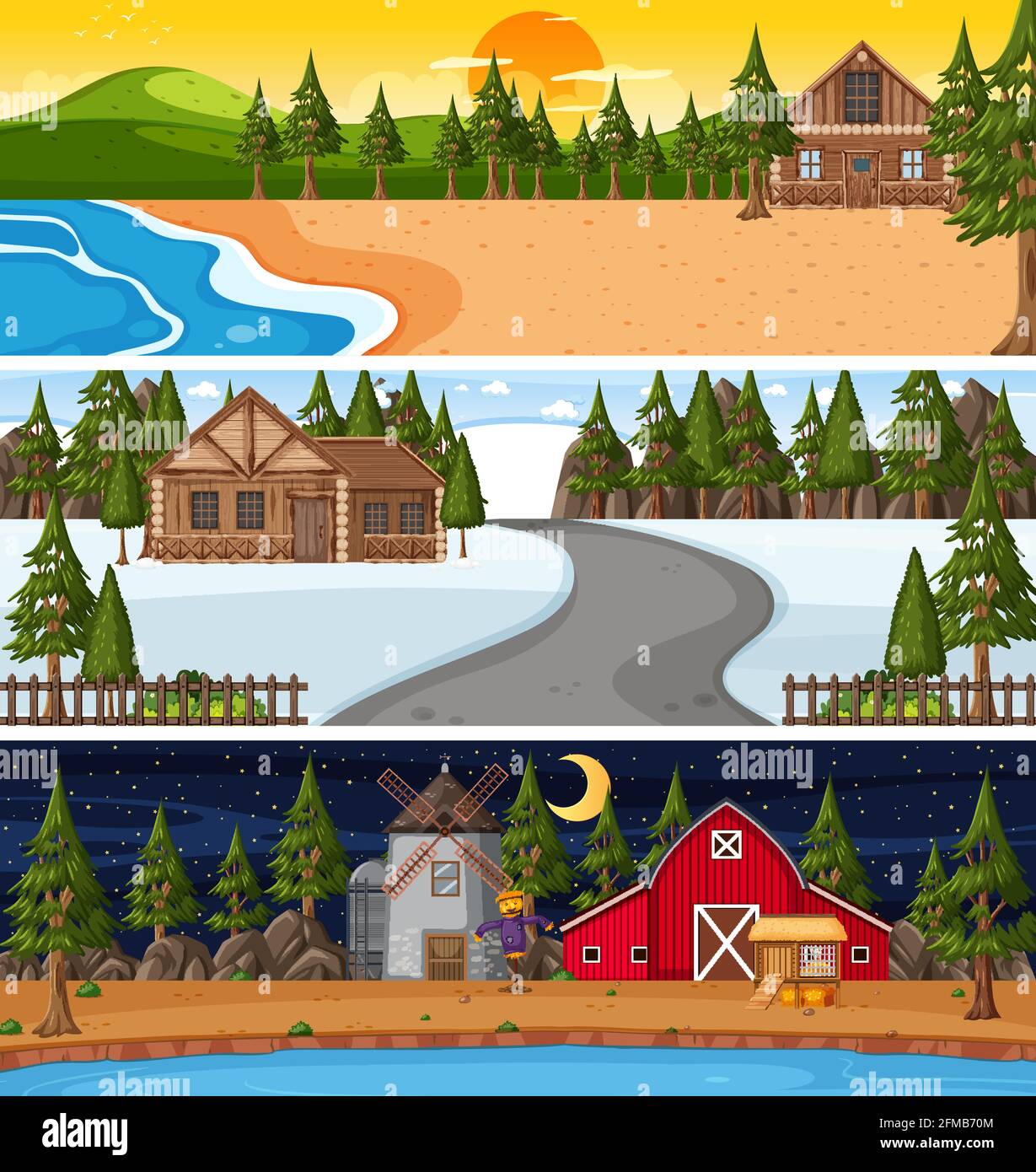 Set of different nature horizontal scenes illustration Stock Vector ...