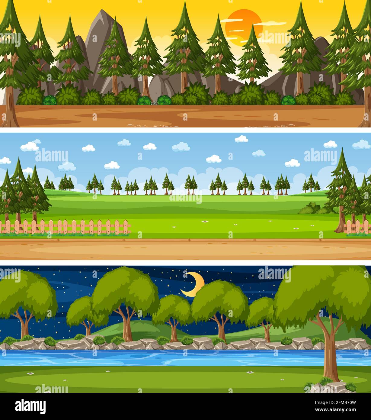 Set of different nature horizontal scenes illustration Stock Vector ...