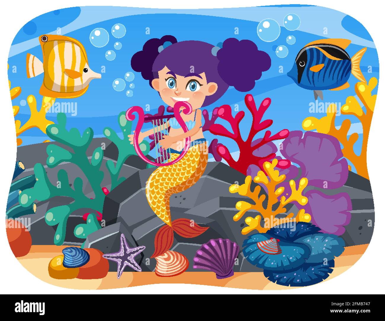 Cute mermaid in underwater background illustration Stock Vector Image ...
