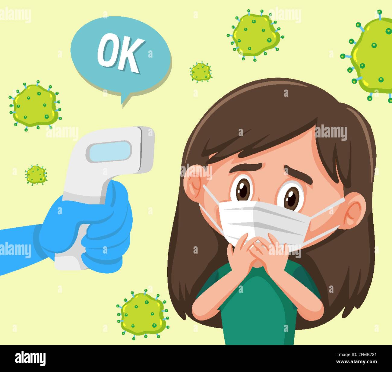 Body temperature checking with a girl wearing mask illustration Stock ...