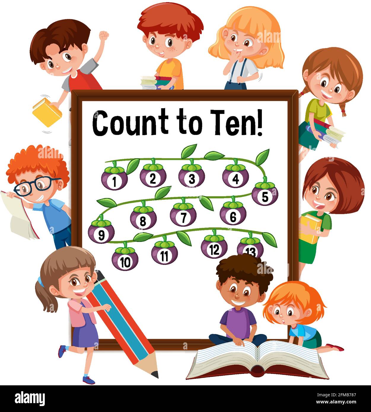 Count to ten number board with many kids illustration Stock Vector ...