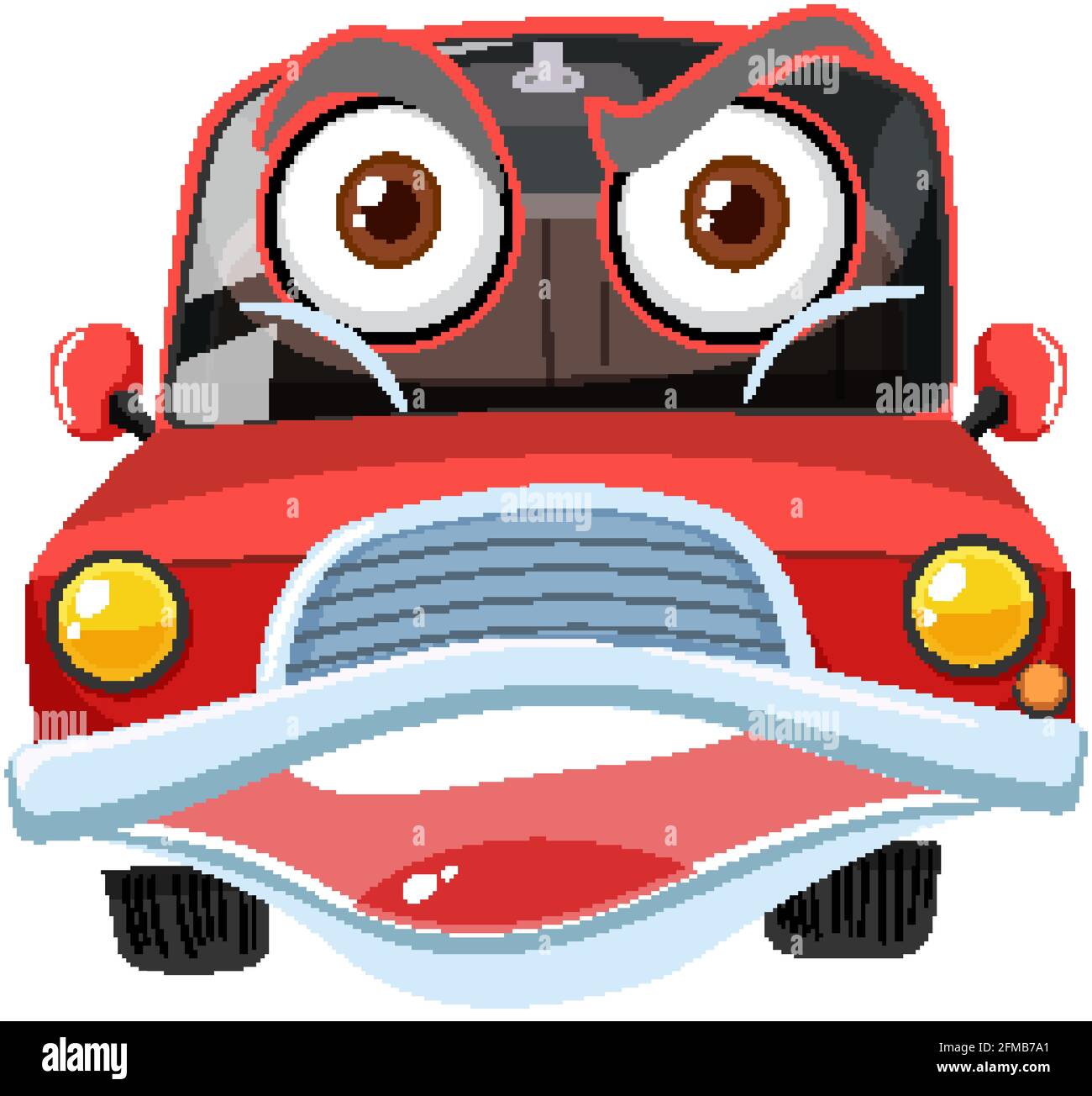 Red vintage car cartoon character with angry face expression on white ...