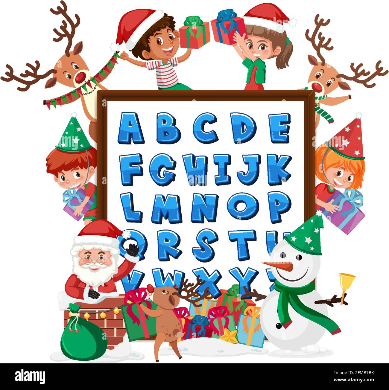 A-Z Alphabet board with many kids in christmas theme illustration Stock ...
