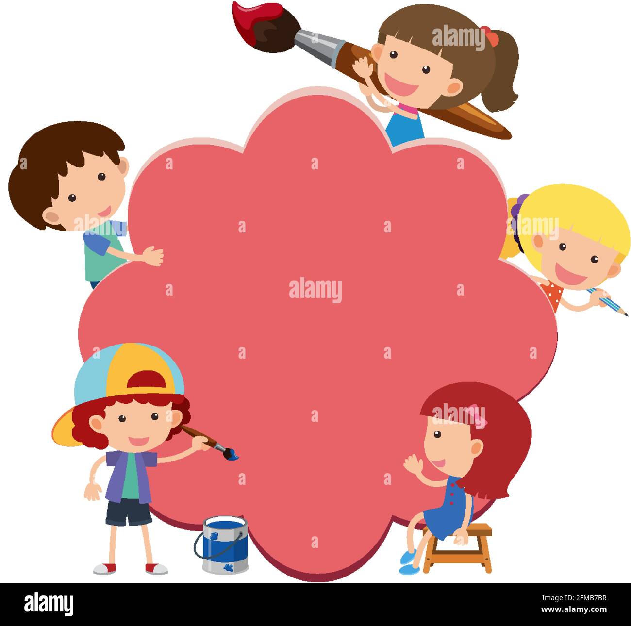 Empty banner cloud shape with many kids cartoon character illustration ...