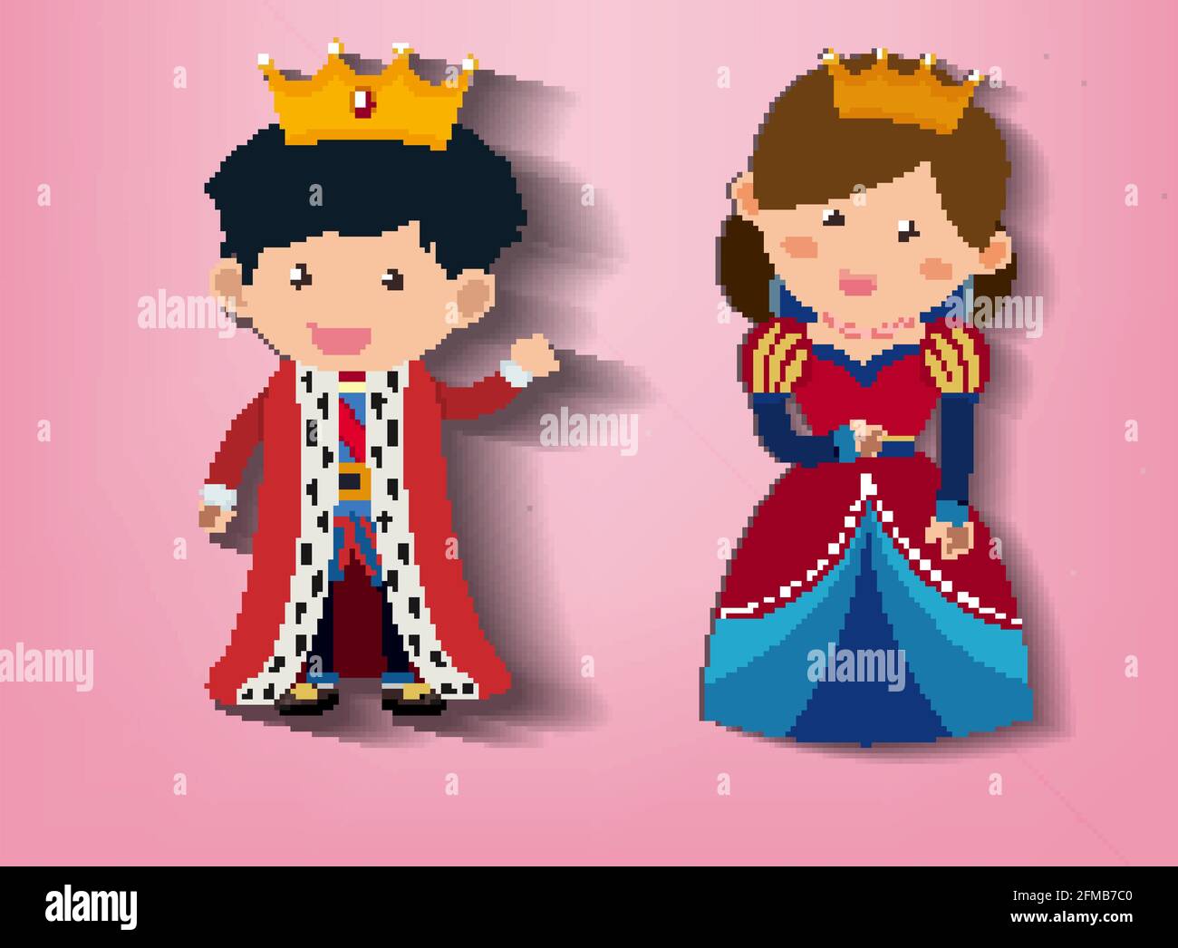 Little king and queen cartoon character on pink background illustration ...