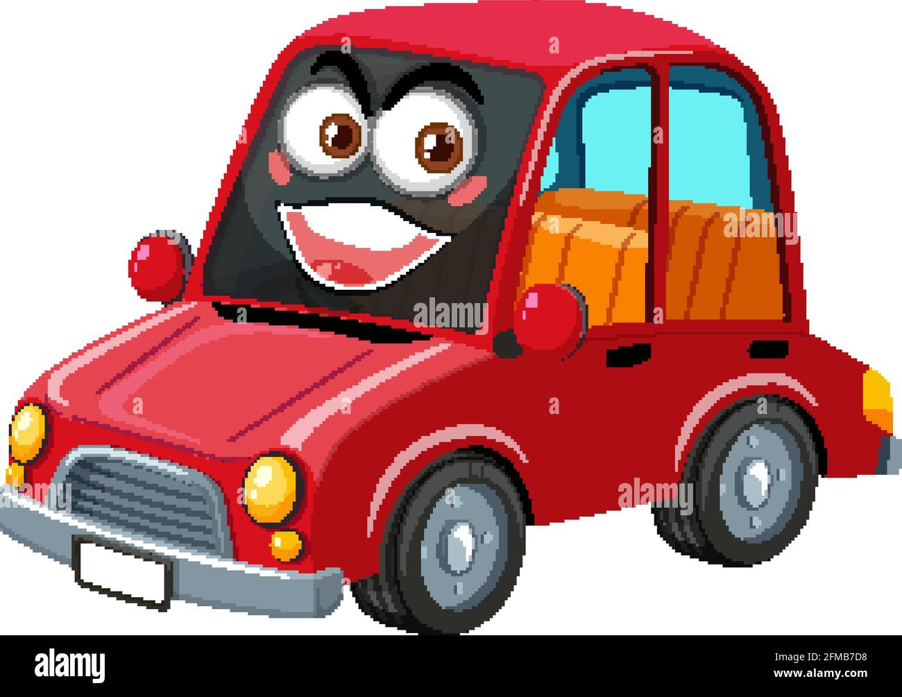 Red vintage car cartoon character with happy face expression on white ...