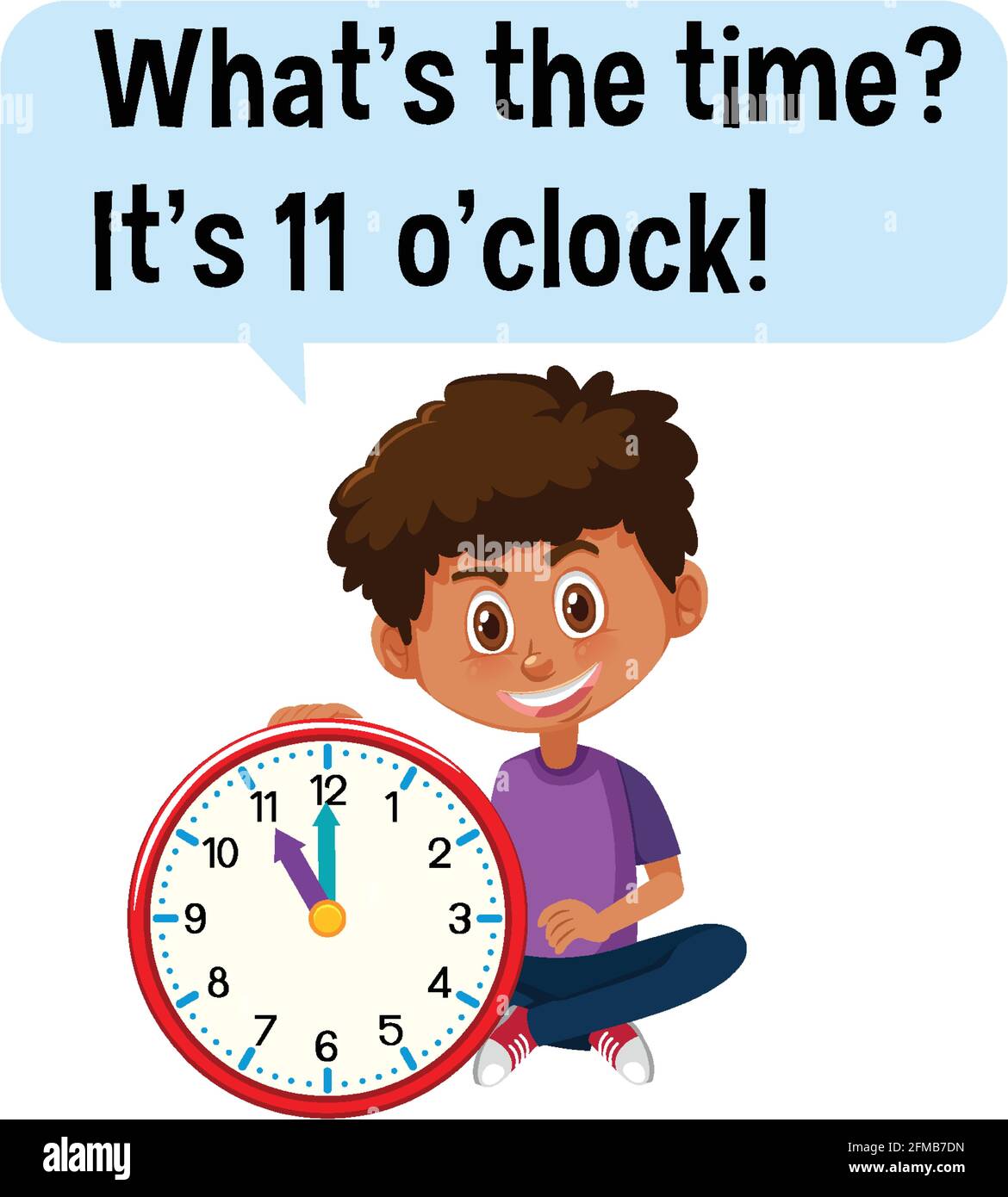 Telling time with a boy holding a clock illustration Stock Vector Image ...
