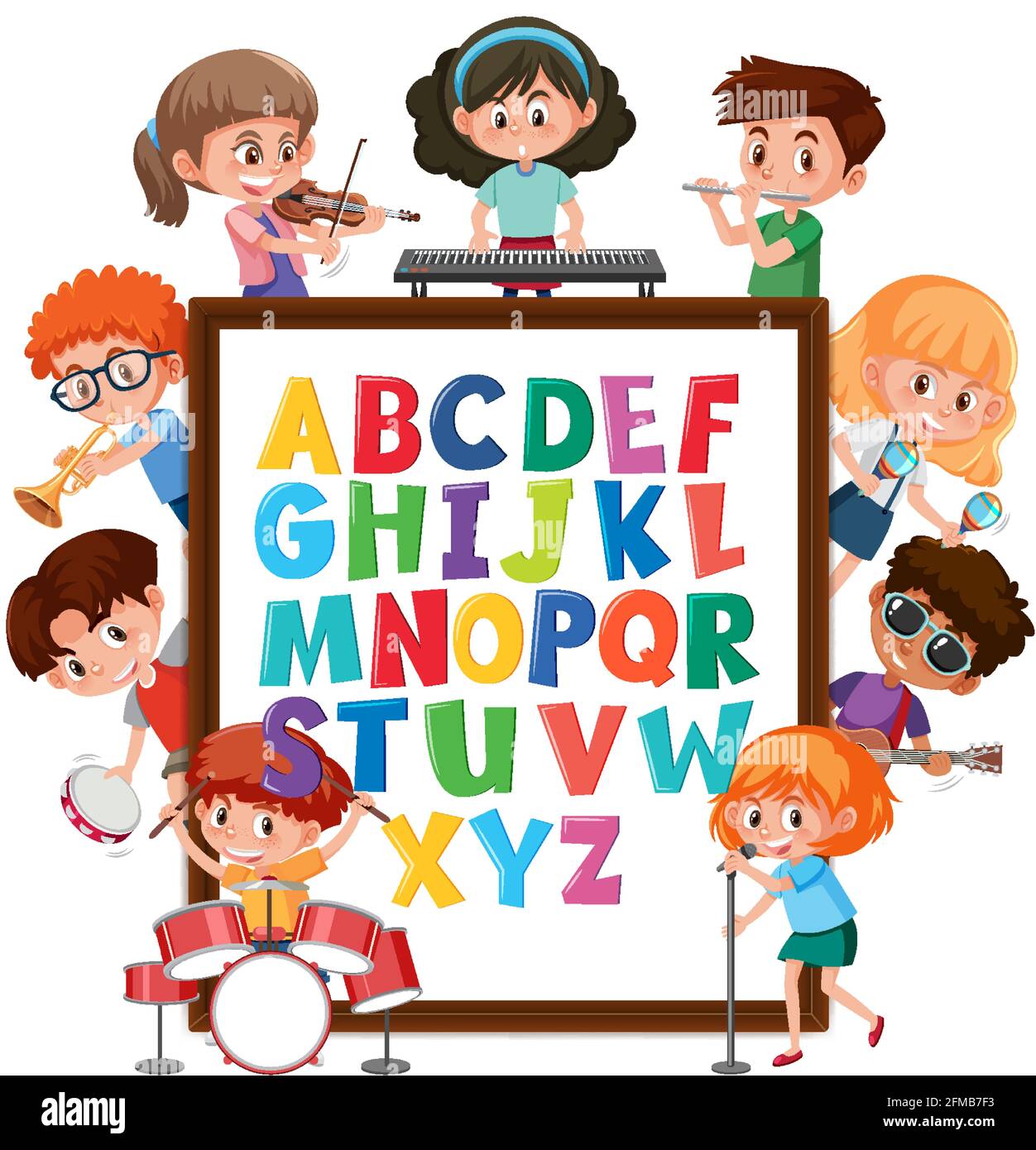 A-Z Alphabet board with many kids doing different activities ...