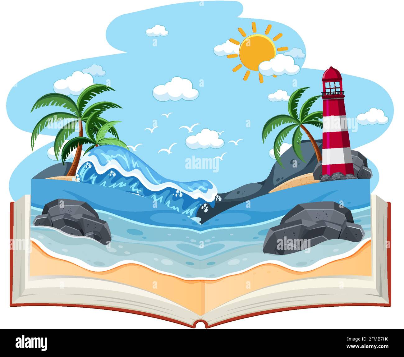 Open book with blank beach scene illustration Stock Vector Image & Art ...