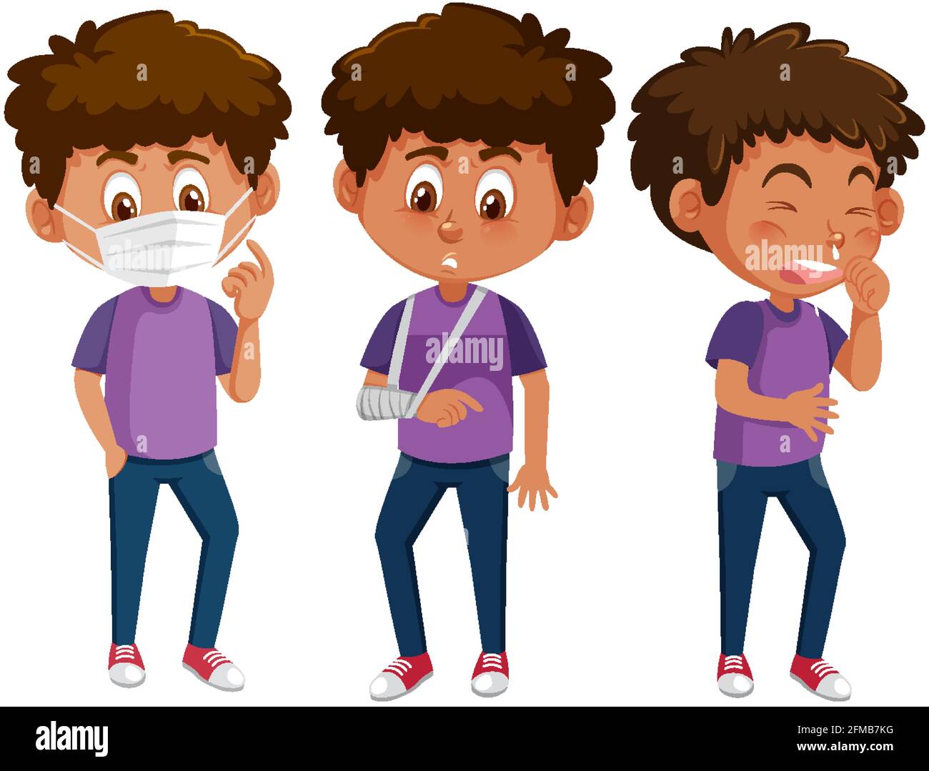 Set of a boy cartoon character with different positions illustration ...
