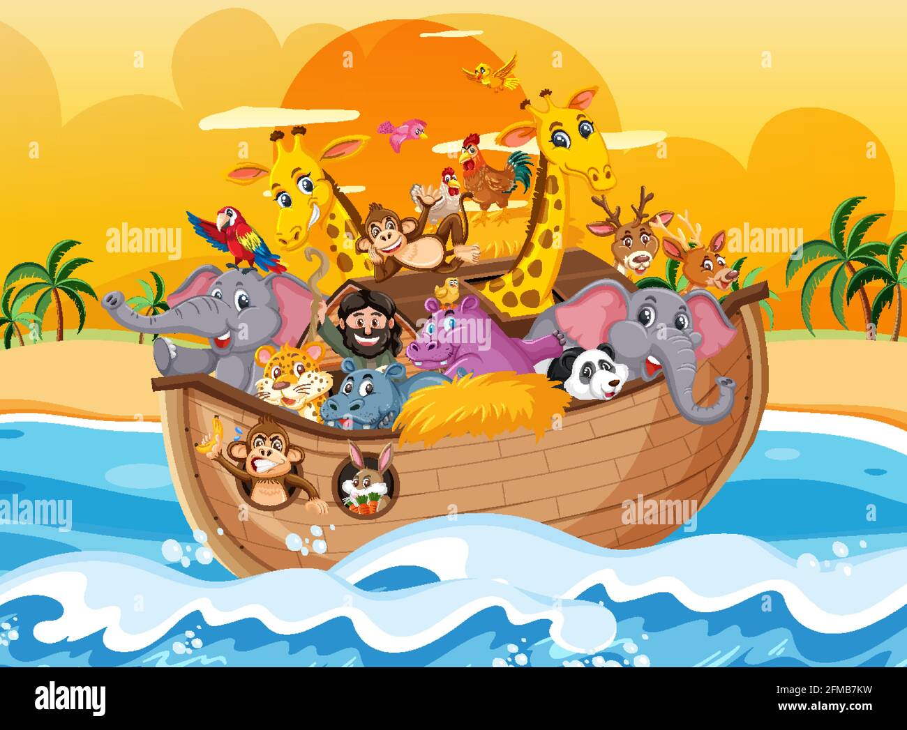 Noah's Ark with animals in the ocean scene illustration Stock Vector Image & Art - Alamy