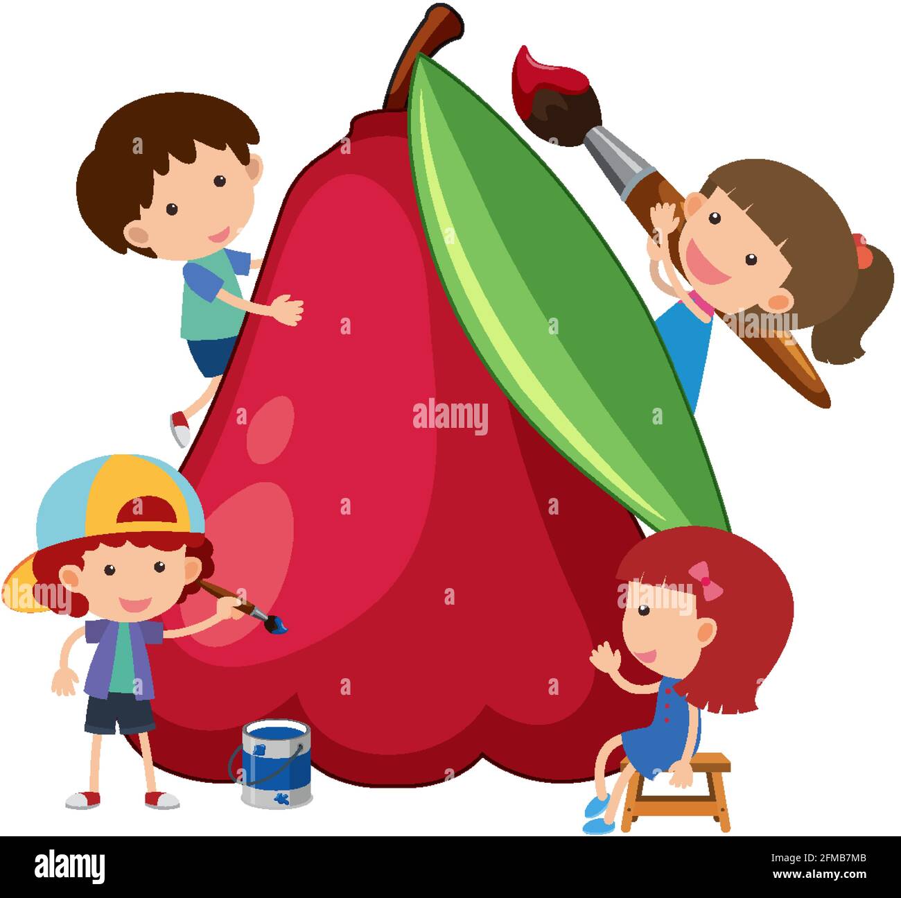 Roseapple with many children cartoon character isolated illustration ...
