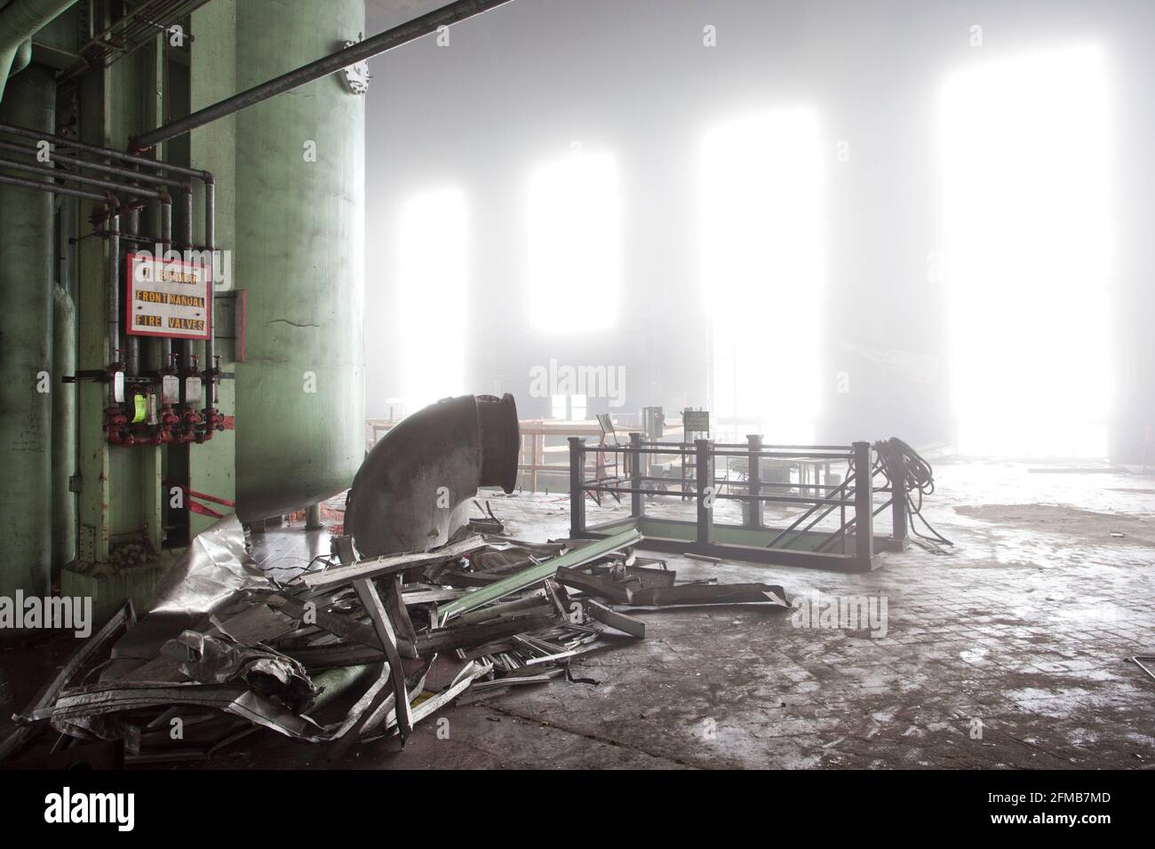 Interior of an abandoned decaying industrial power plant Stock Photo ...