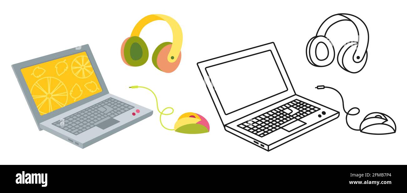 Cartoon Of Computer And Headphones