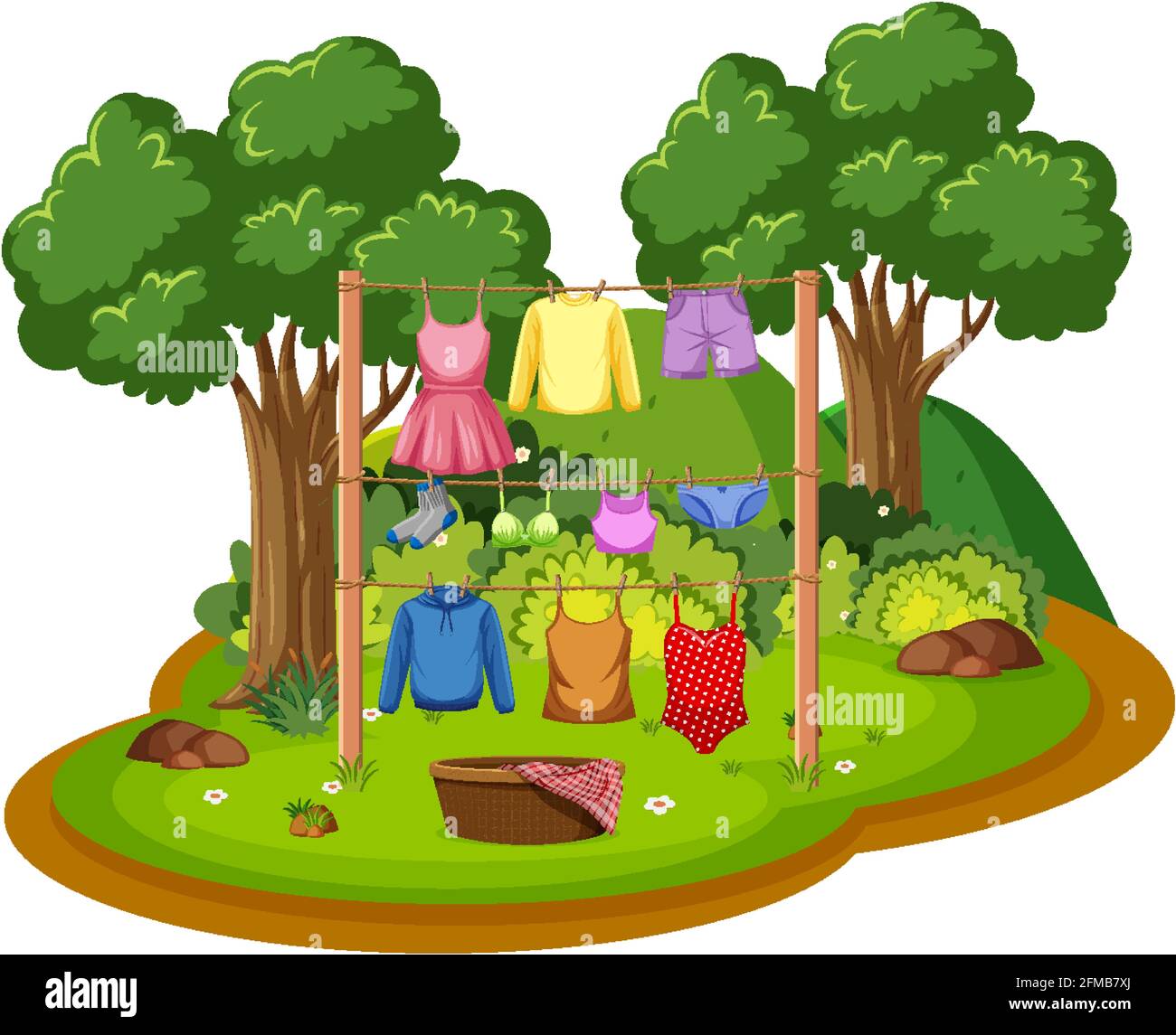 Drying clothes in outdoor scene illustration Stock Vector Image & Art ...