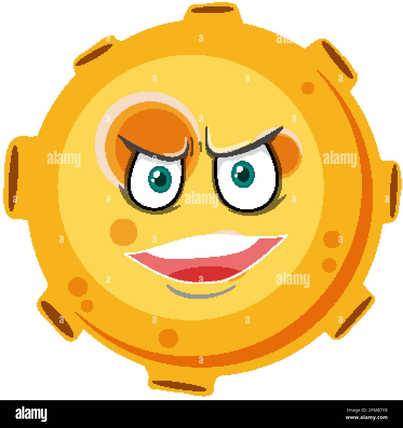 Asteroid cartoon character with angry face expression on white ...