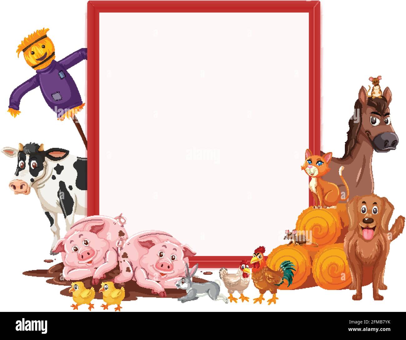 Empty banner with many farm animals illustration Stock Vector Image ...