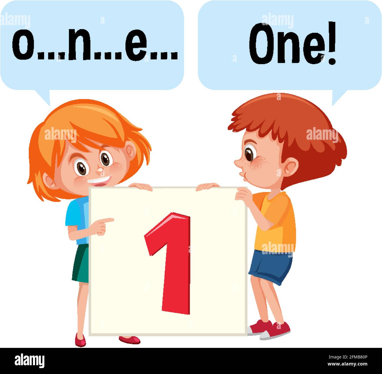 Cartoon character of two kids spelling the number one illustration ...