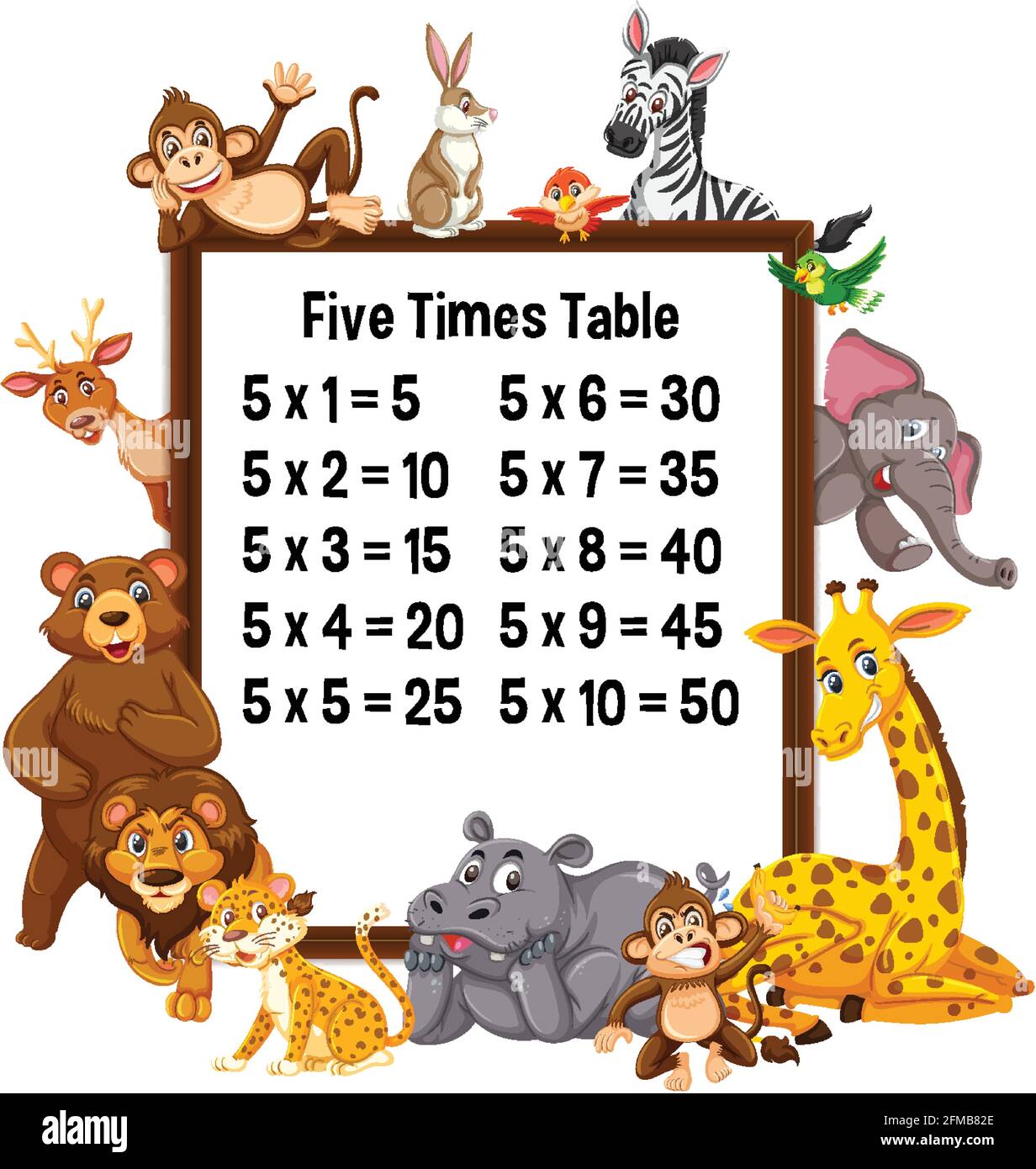 Five Times Table with wild animals illustration Stock Vector Image ...