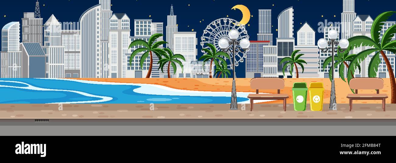 Ocean night time panorama Stock Vector Images - Alamy